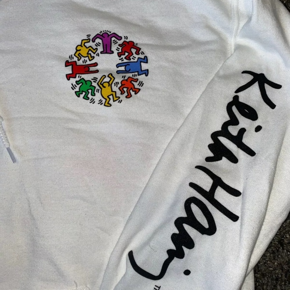Keith Haring White Hoodie Rainbow Rare Classic - Gem